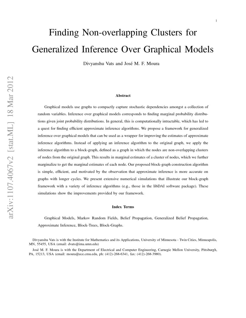 Finding Non-overlapping Clusters for Generalized Inference Over Graphical Models | DeepAI