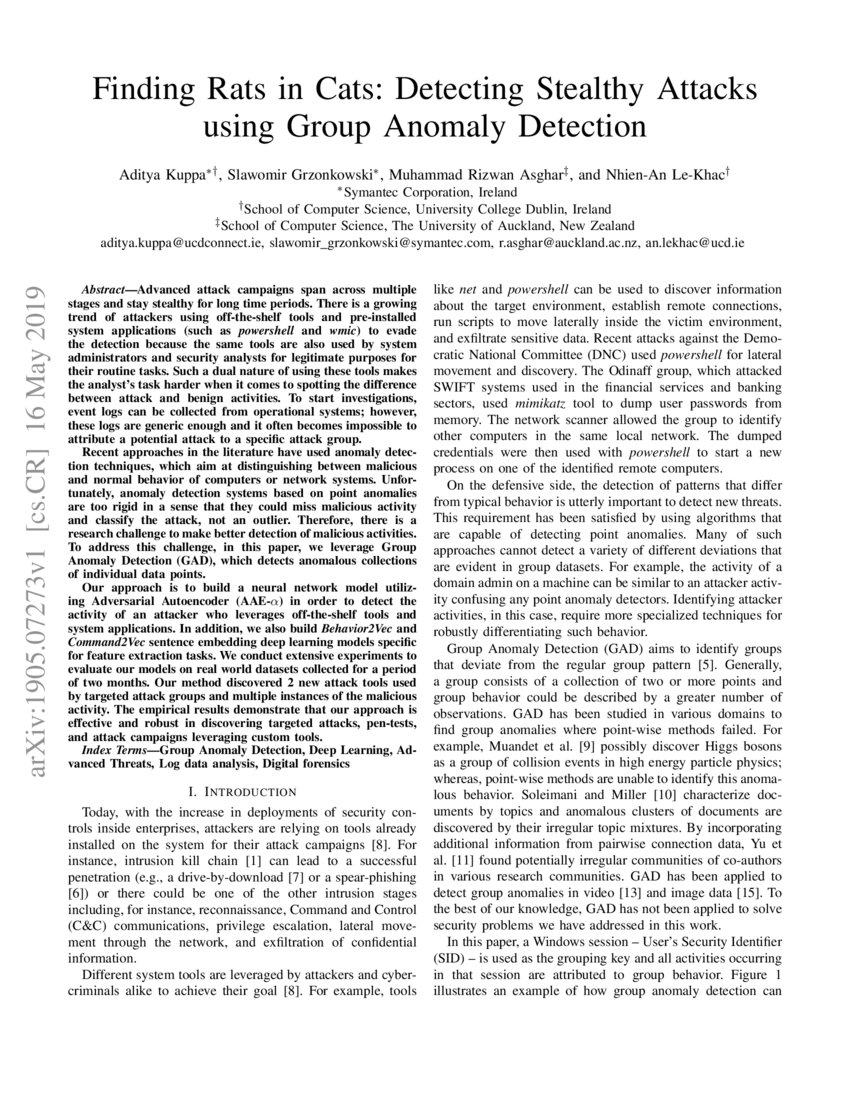 Finding Rats In Cats Detecting Stealthy Attacks Using Group Anomaly Detection Deepai