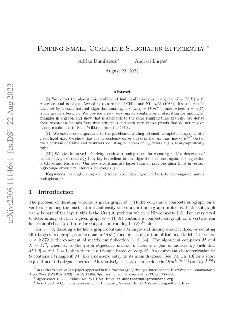 Finding Small Complete Subgraphs Efficiently | DeepAI