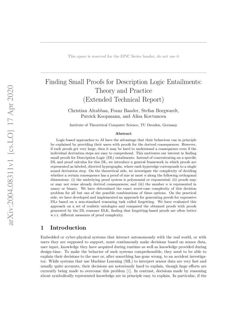 Finding Small Proofs for Description Logic Entailments: Theory and Practice (Extended Technical ...