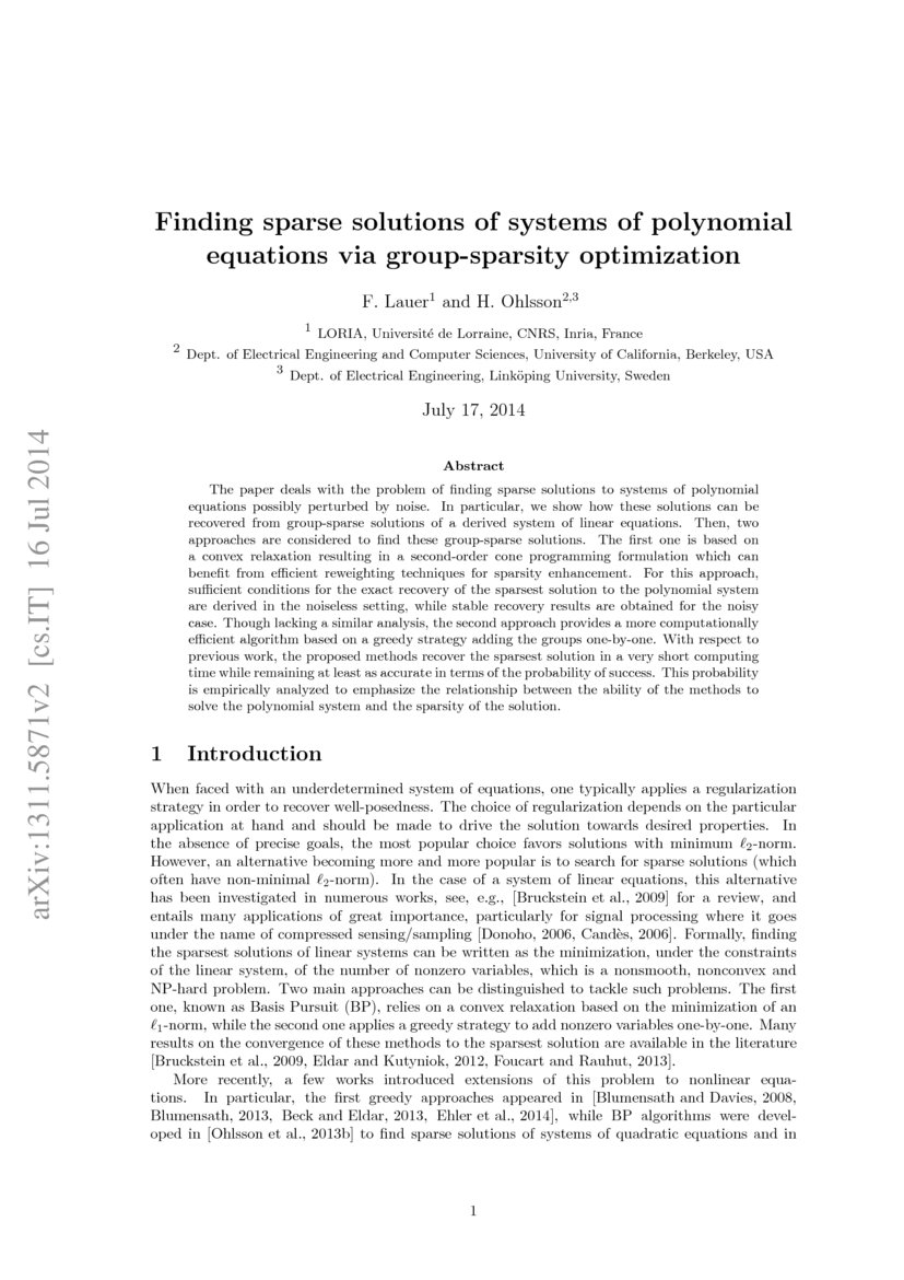 Finding sparse solutions of systems of polynomial equations via group ...