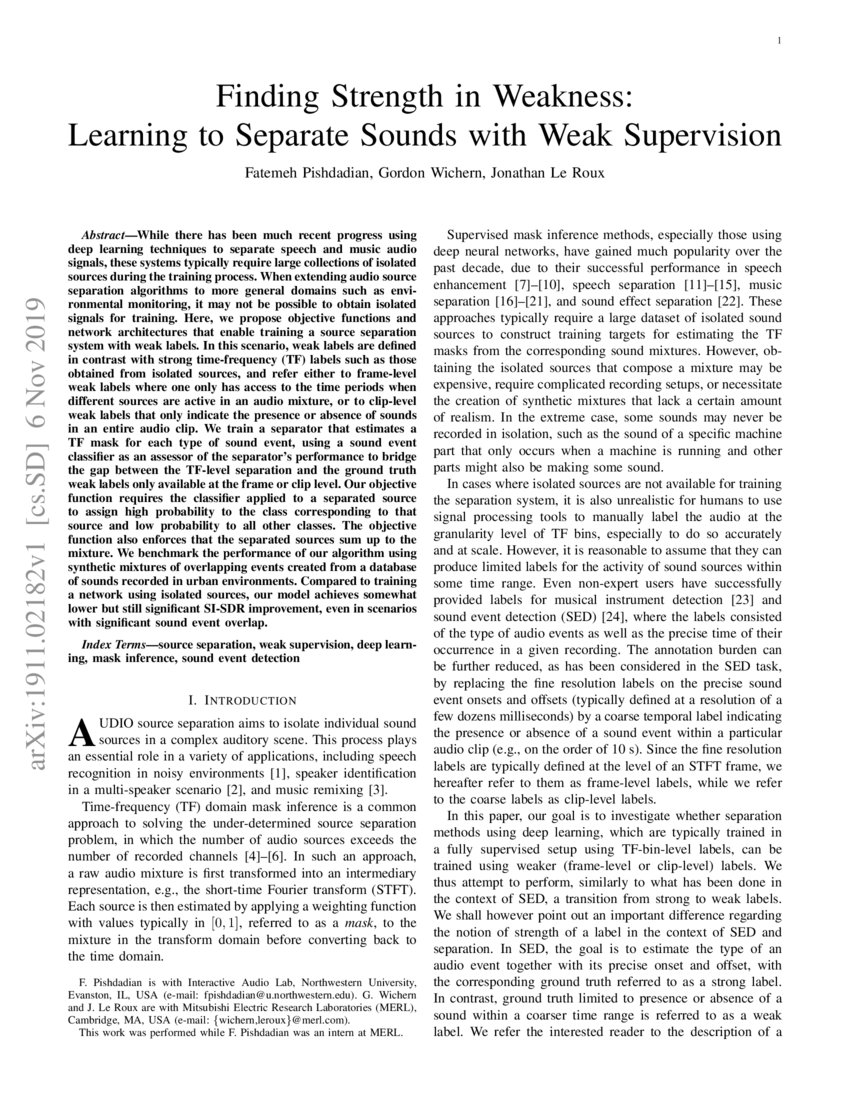 Finding Strength in Weakness: Learning to Separate Sounds with Weak ...