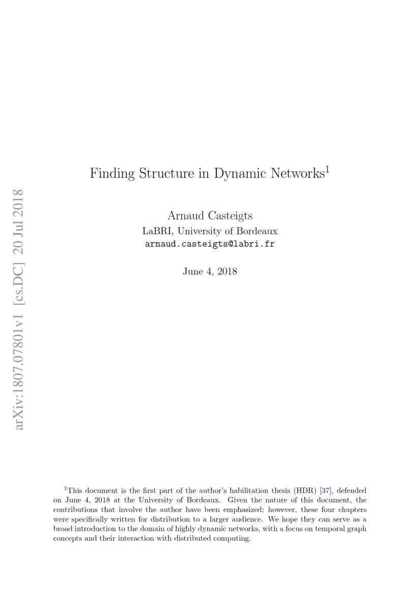 Finding Structure in Dynamic Networks | DeepAI