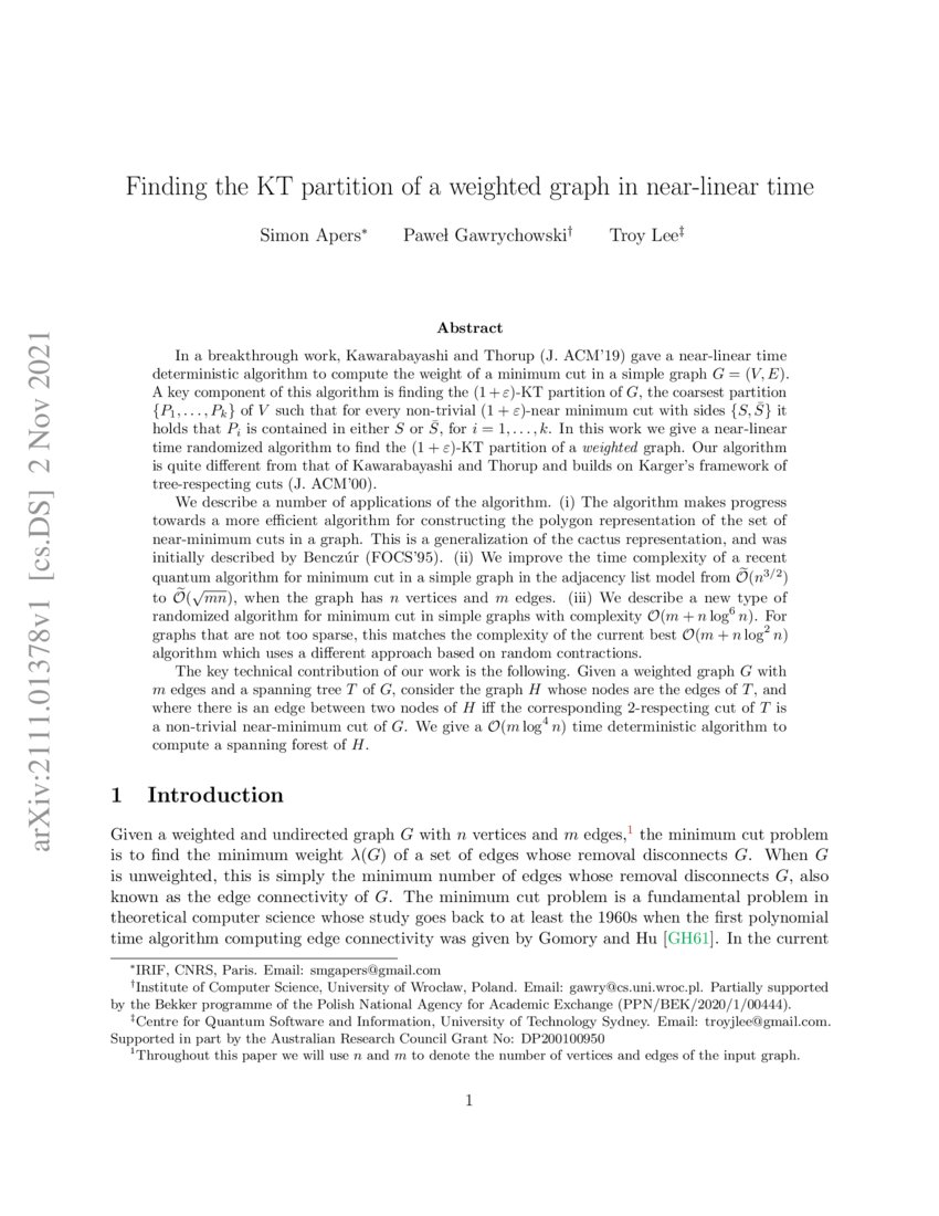 Finding the KT partition of a weighted graph in near-linear time | DeepAI