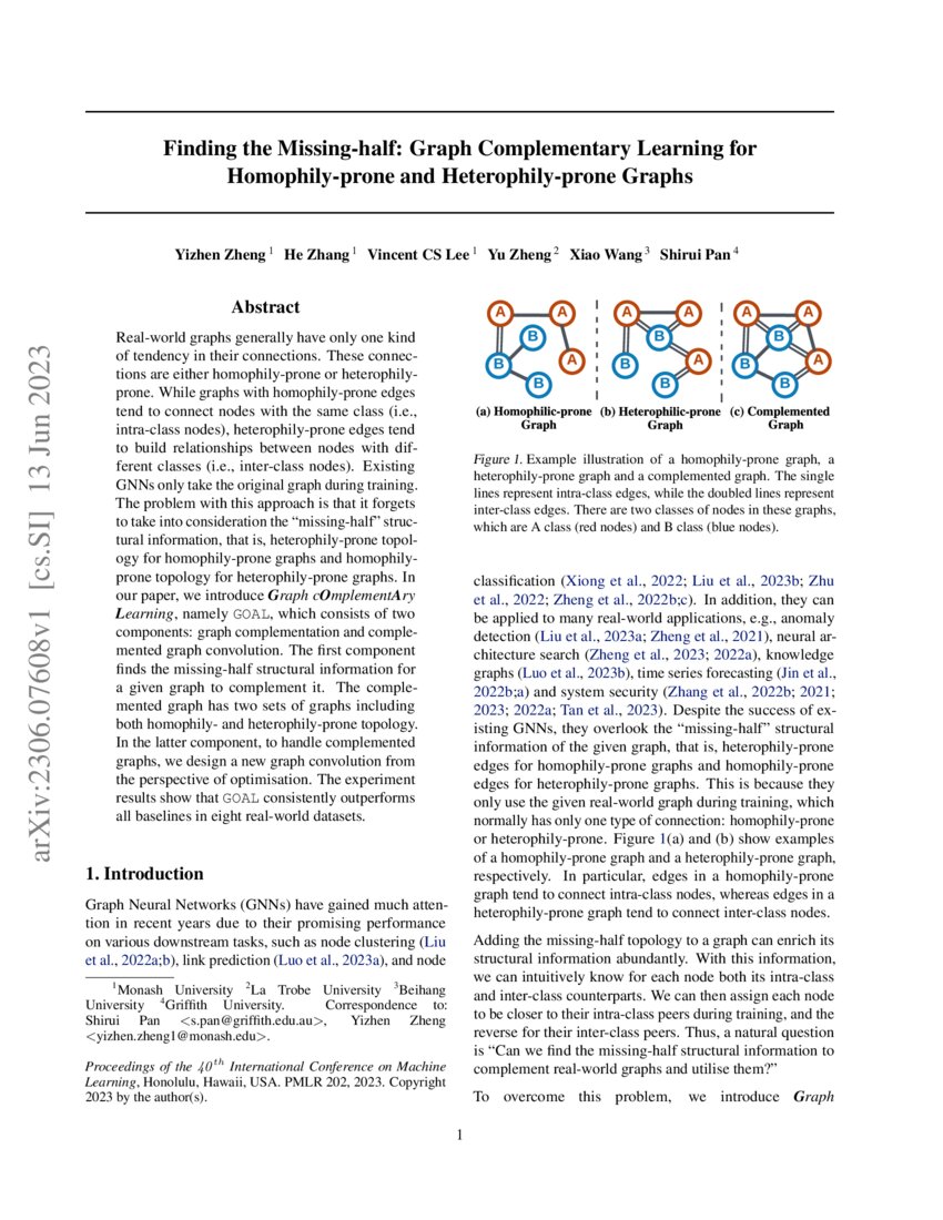 Finding the Missing-half: Graph Complementary Learning for Homophily-prone and Heterophily-prone ...