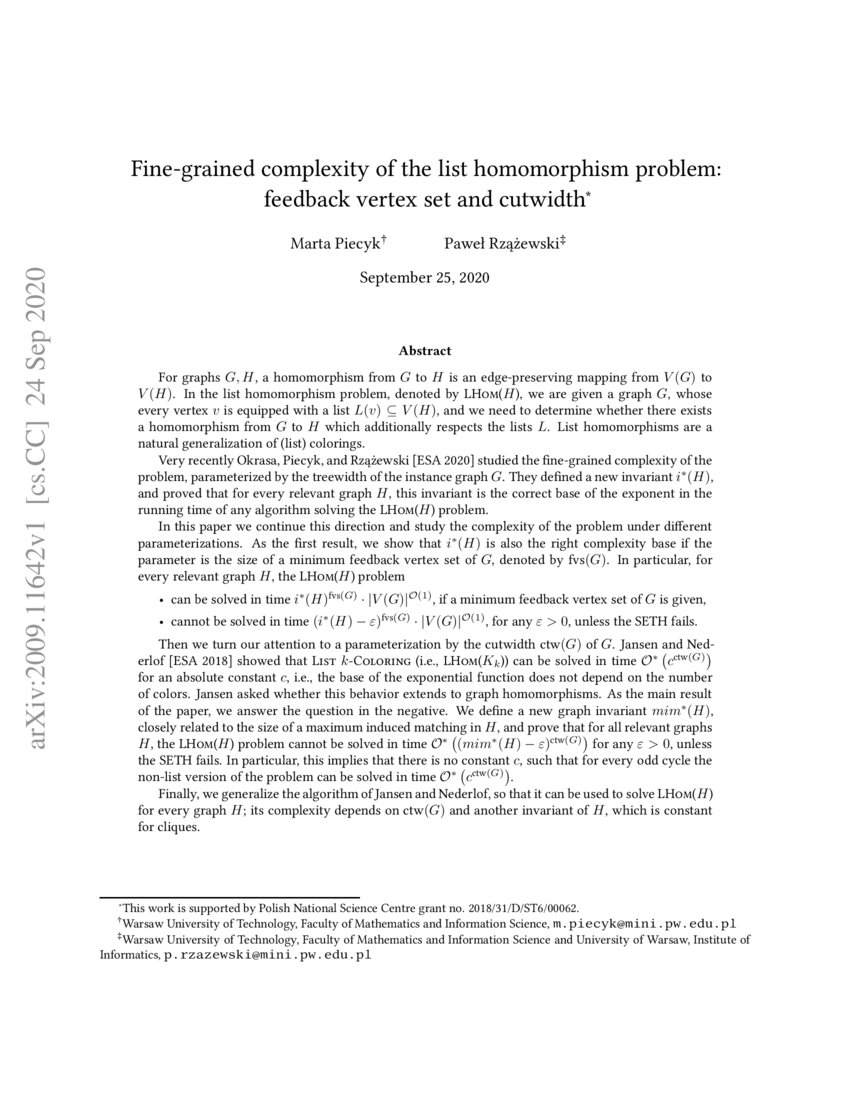 Fine-grained complexity of the list homomorphism problem: feedback vertex set and cutwidth | DeepAI