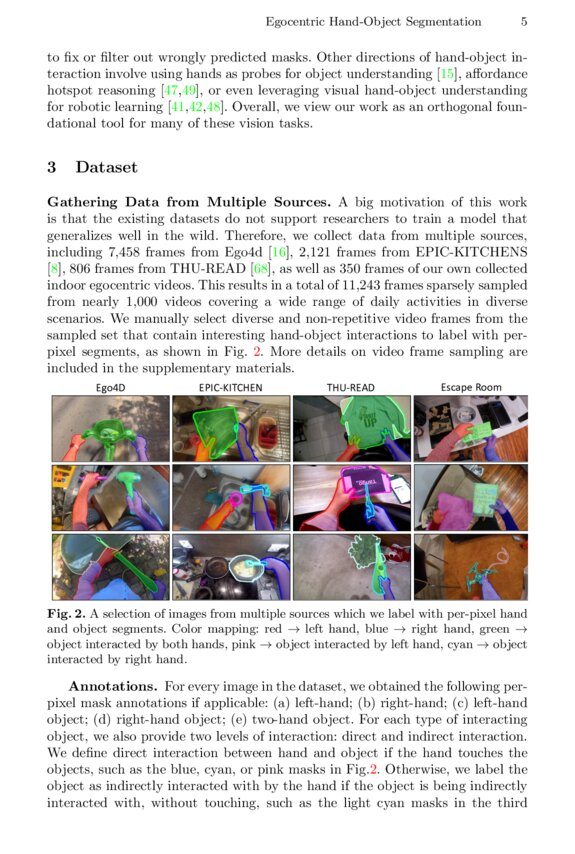 Fine Grained Egocentric Hand Object Segmentation Dataset Model And