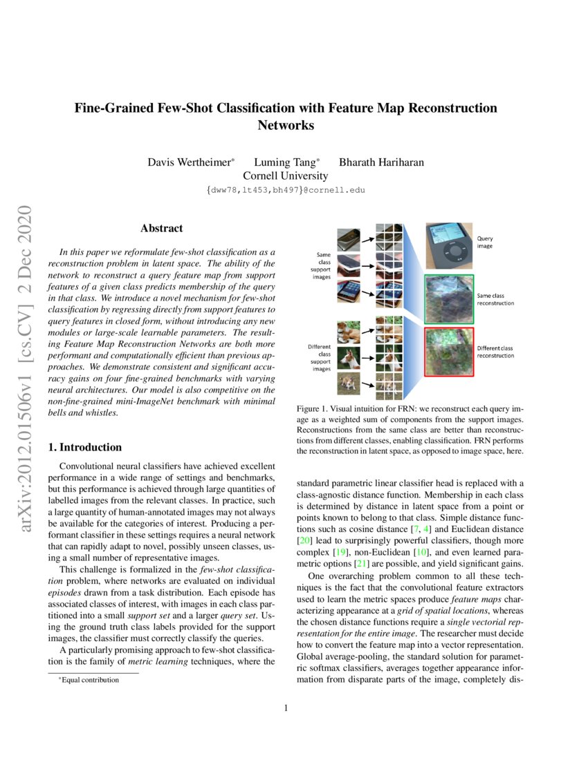 Fine Grained Few Shot Classification With Feature Map Reconstruction Networks Deepai