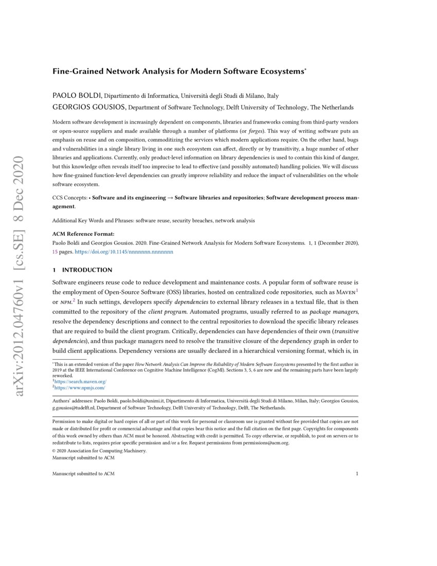 Fine-Grained Network Analysis for Modern Software Ecosystems | DeepAI
