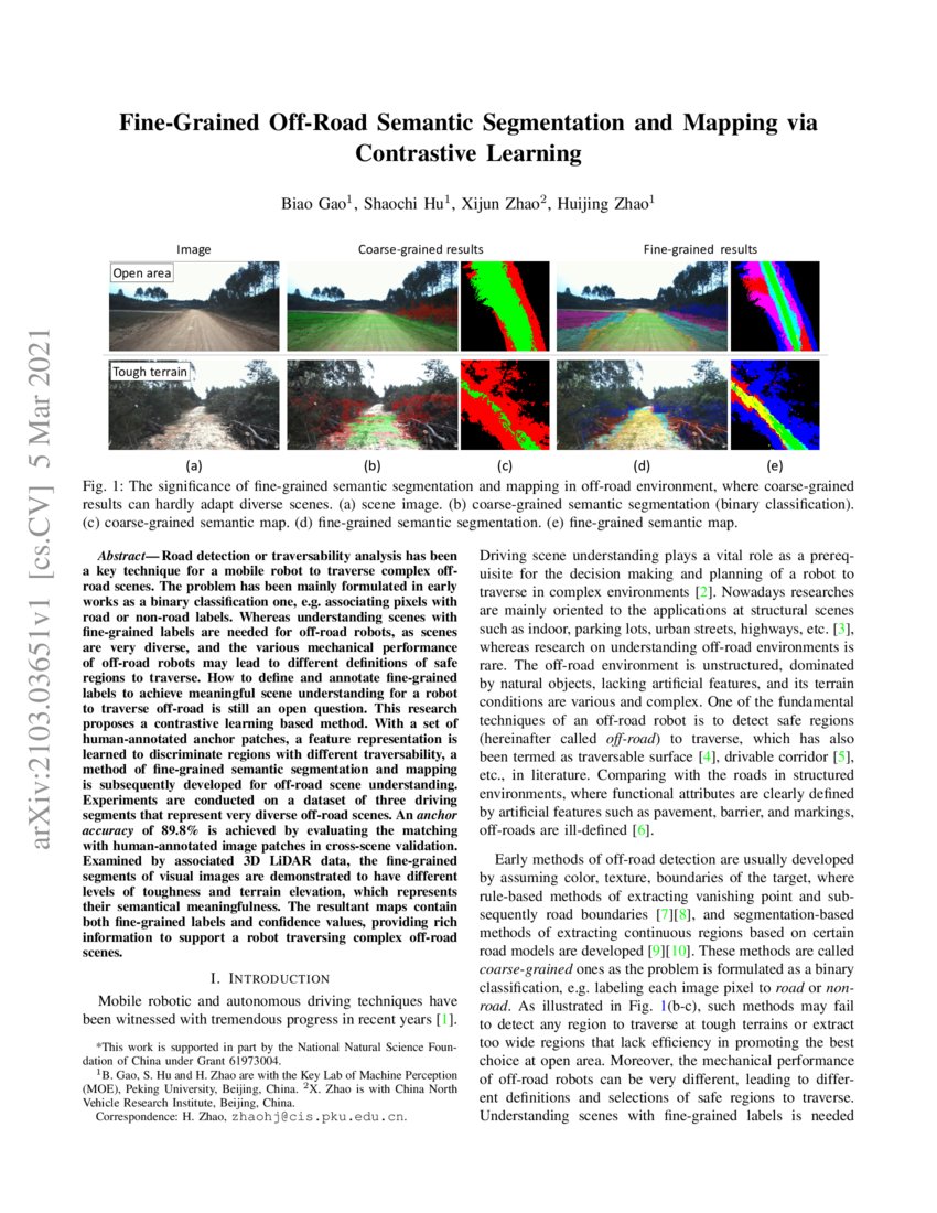 Fine Grained Off Road Semantic Segmentation And Mapping Via Contrastive Learning Deepai