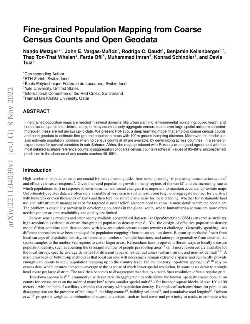 Fine Grained Population Mapping From Coarse Census Counts And Open Geodata Deepai