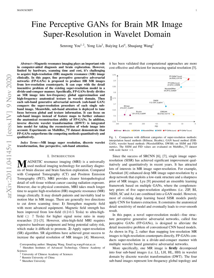 Fine Perceptive GANs for Brain MR Image Super-Resolution in Wavelet Domain | DeepAI