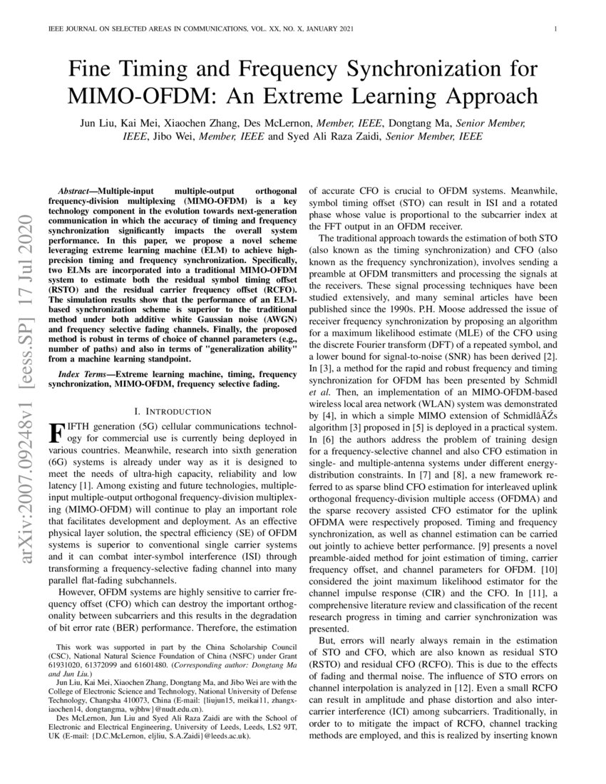 Fine Timing And Frequency Synchronization For Mimo Ofdm An Extreme