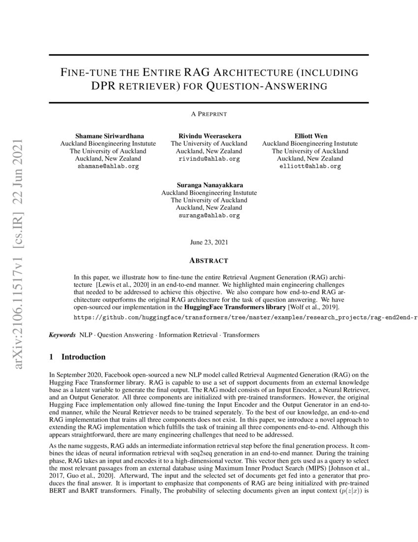 Fine-tune the Entire RAG Architecture (including DPR retriever) for ...