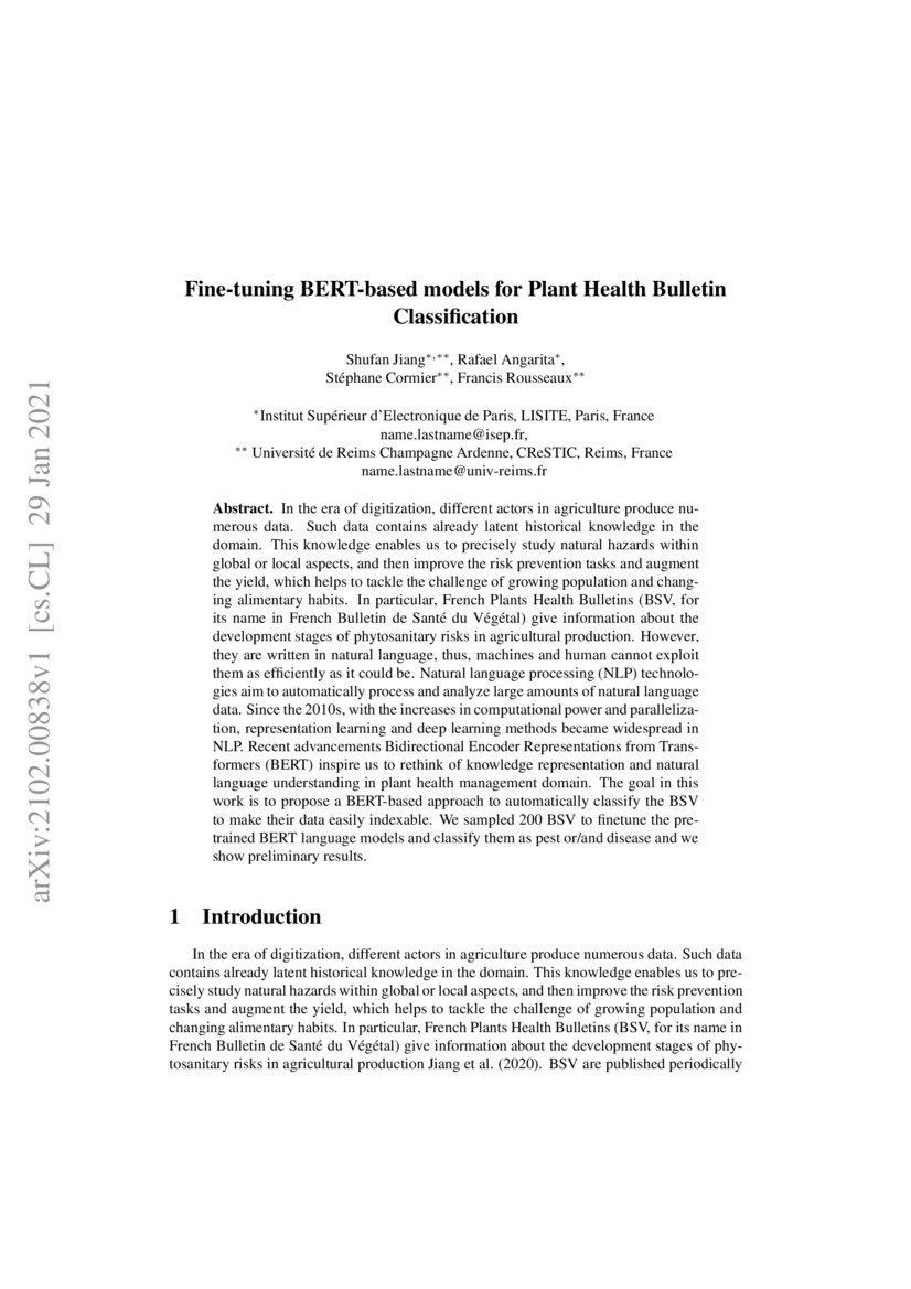 Fine-tuning BERT-based models for Plant Health Bulletin Classification ...