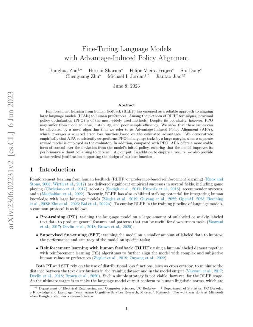 Fine-Tuning Language Models with Advantage-Induced Policy Alignment | DeepAI