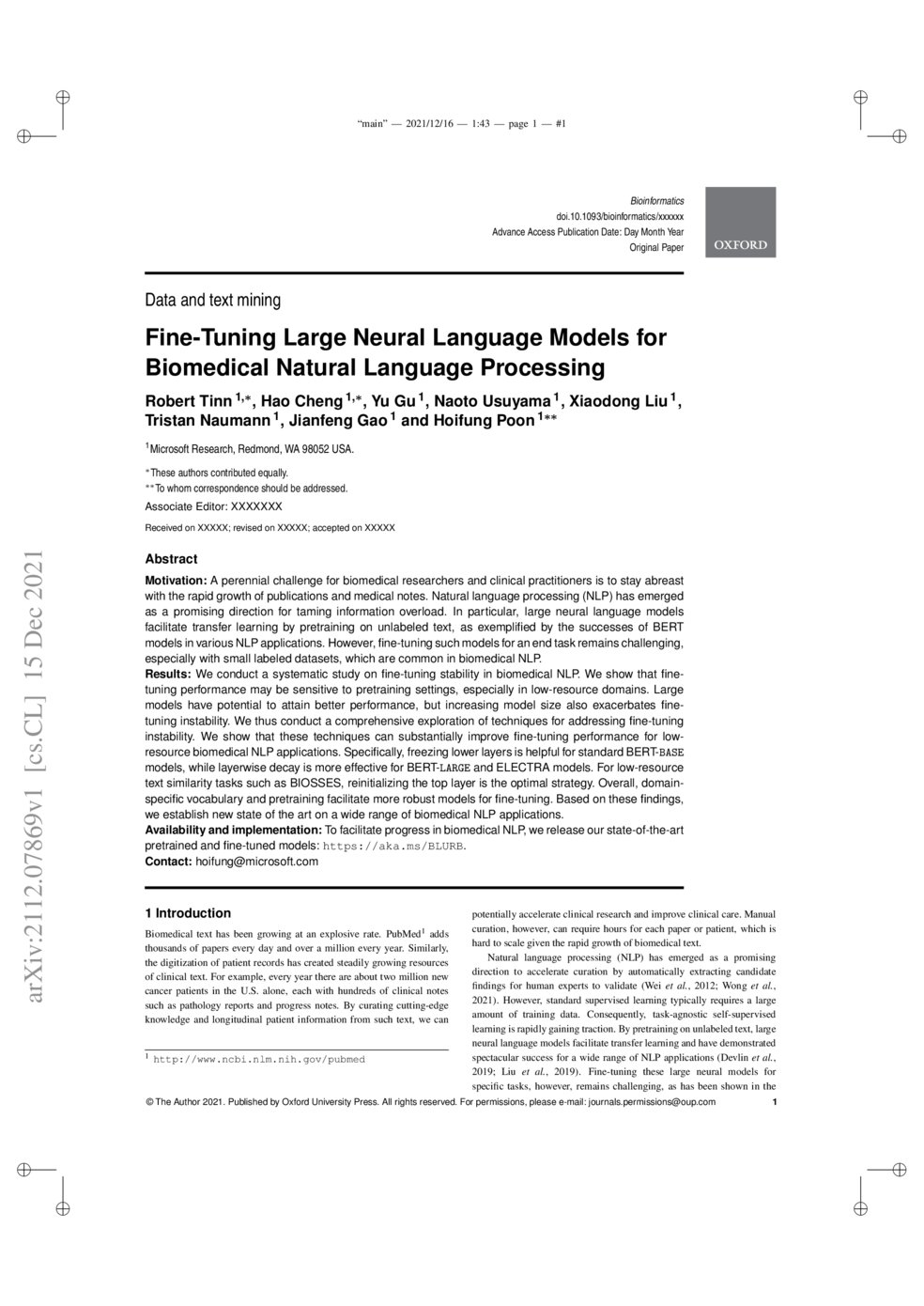 Fine-Tuning Large Neural Language Models for Biomedical Natural Language Processing | DeepAI