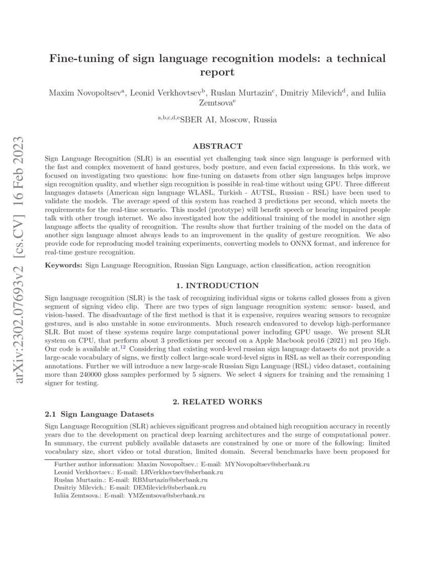 Fine-tuning of sign language recognition models: a technical report | DeepAI