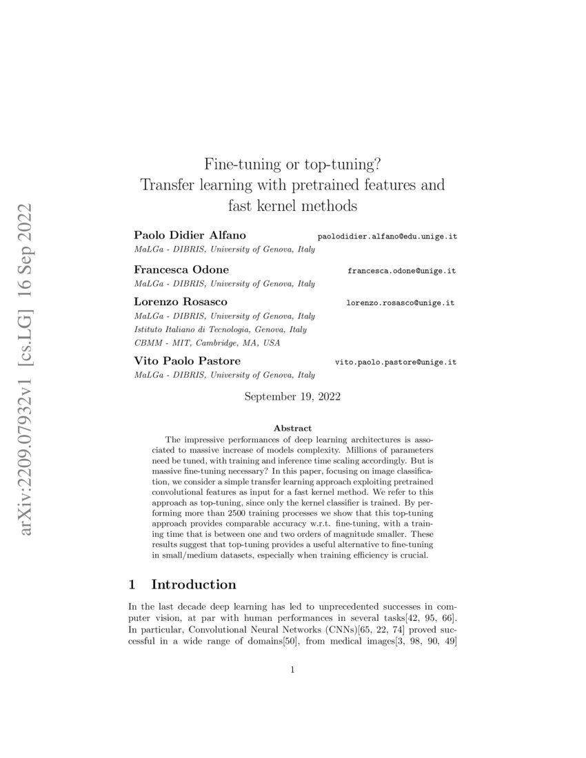 Fine-tuning or top-tuning? Transfer learning with pretrained features ...