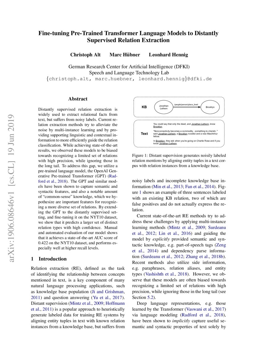 Fine Tuning Pre Trained Transformer Language Models To Distantly Supervised Relation Extraction
