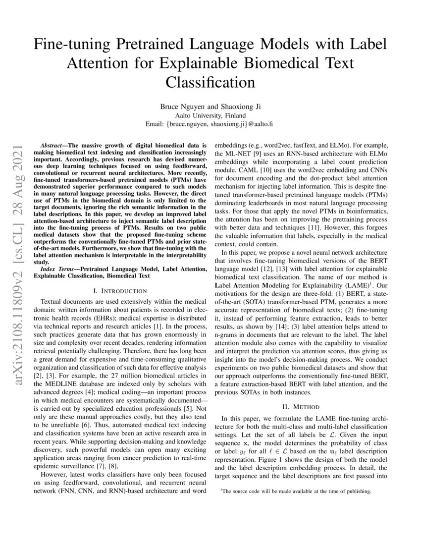 Fine Tuning Pretrained Language Models With Label Attention For Explainable Biomedical Text