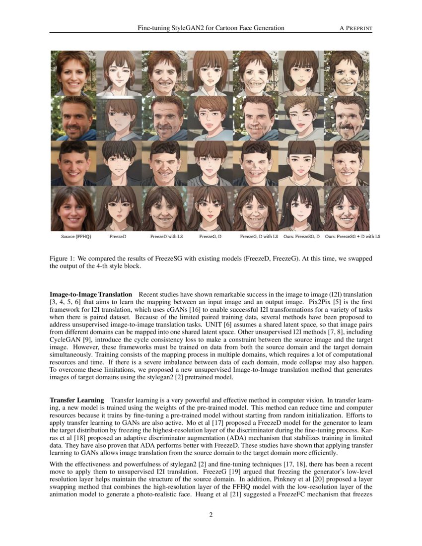 Fine-Tuning StyleGAN2 For Cartoon Face Generation | DeepAI