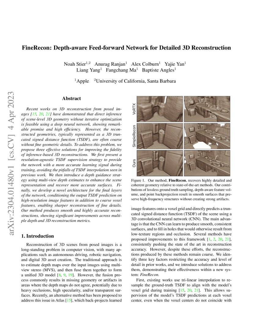 FineRecon: Depth-aware Feed-forward Network for Detailed 3D Reconstruction | DeepAI