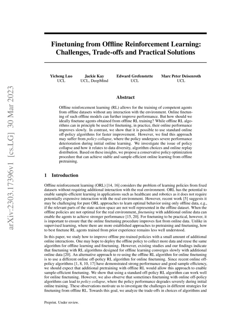 Finetuning From Offline Reinforcement Learning Challenges Trade Offs And Practical Solutions