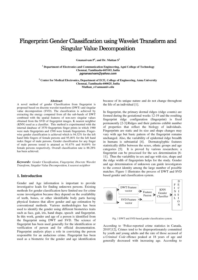 Fingerprint Gender Classification Using Wavelet Transform And Singular