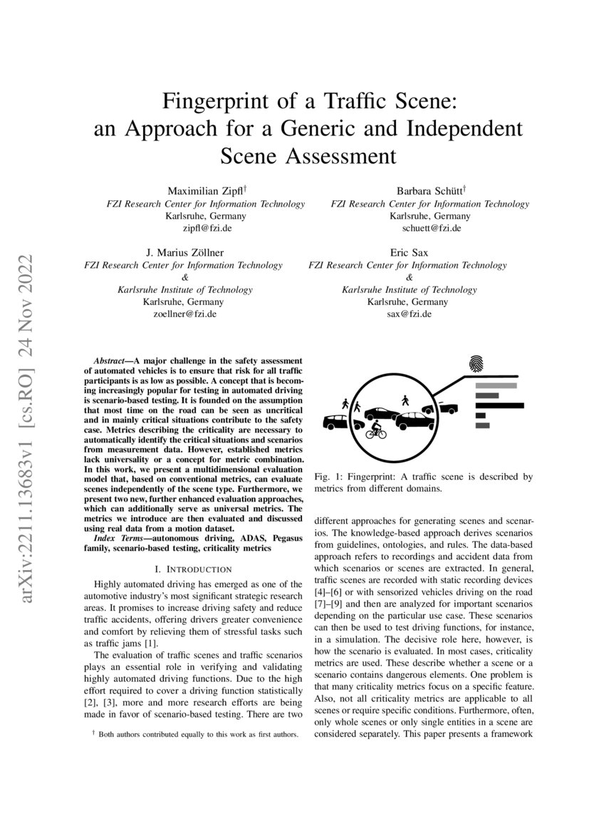 Fingerprint of a Traffic Scene: an Approach for a Generic and ...