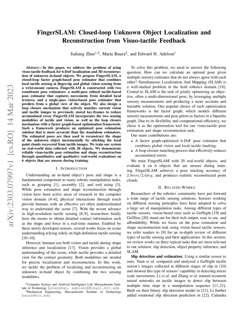 Fingerslam Closed Loop Unknown Object Localization And Reconstruction From Visuo Tactile