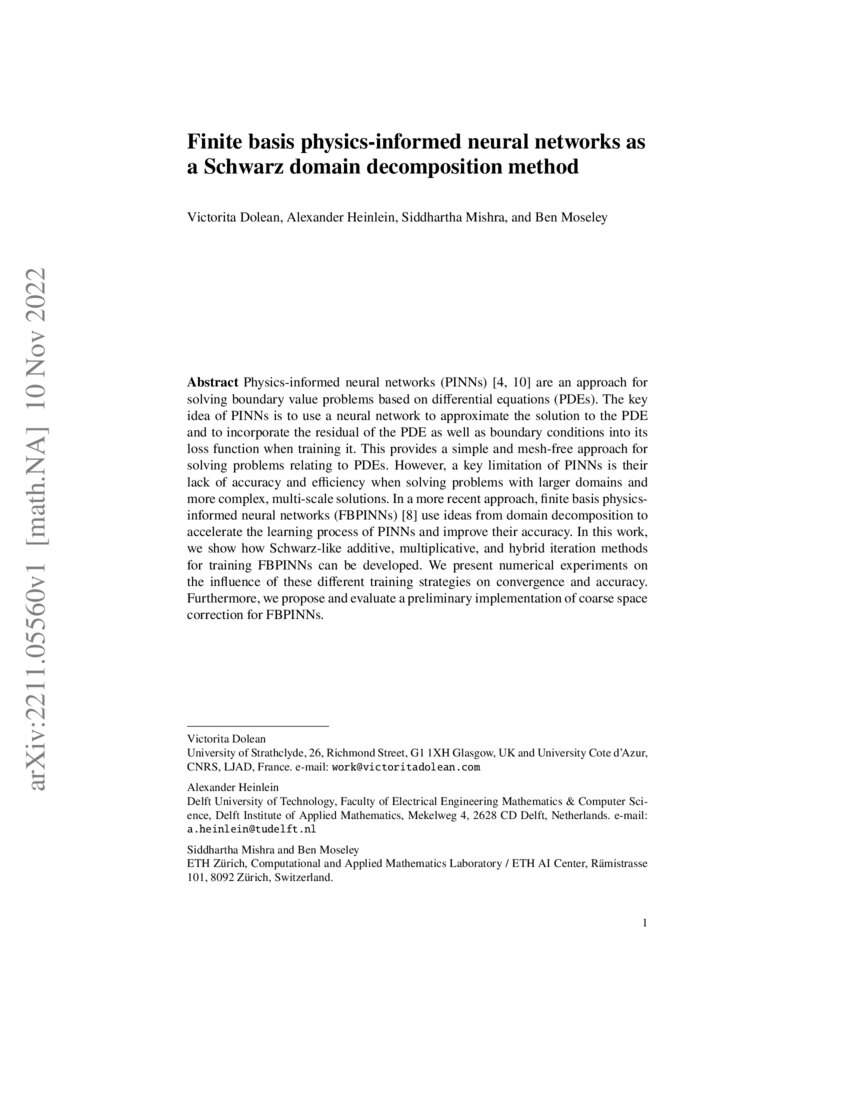 Finite Basis Physics Informed Neural Networks As A Schwarz Domain Decomposition Method Deepai