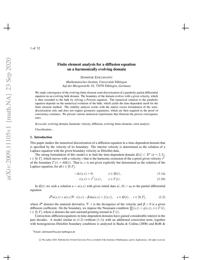 Finite element analysis for a diffusion equation on a harmonically ...