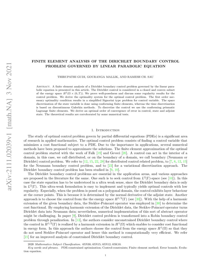Finite Element Analysis Of The Dirichlet Boundary Control Problem Governed By Linear Parabolic