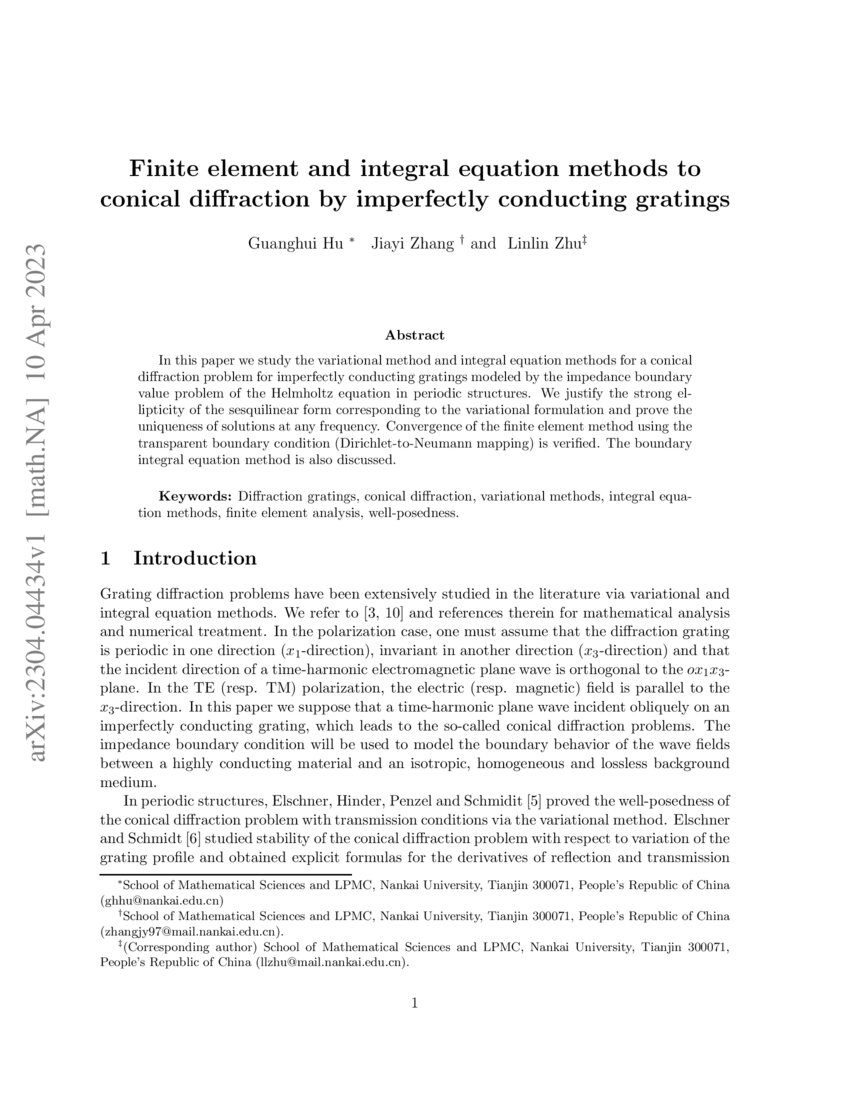 Finite Element And Integral Equation Methods To Conical Diffraction By