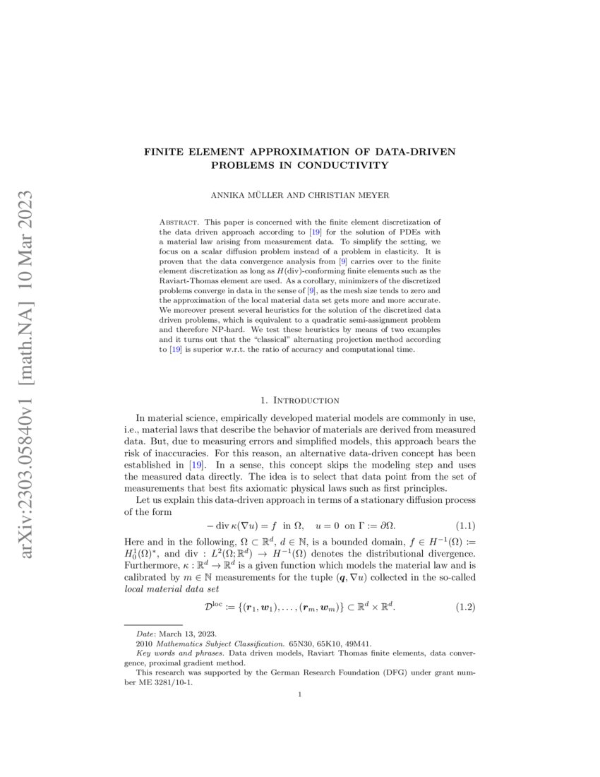 Finite Element Approximation Of Data Driven Problems In Conductivity Deepai