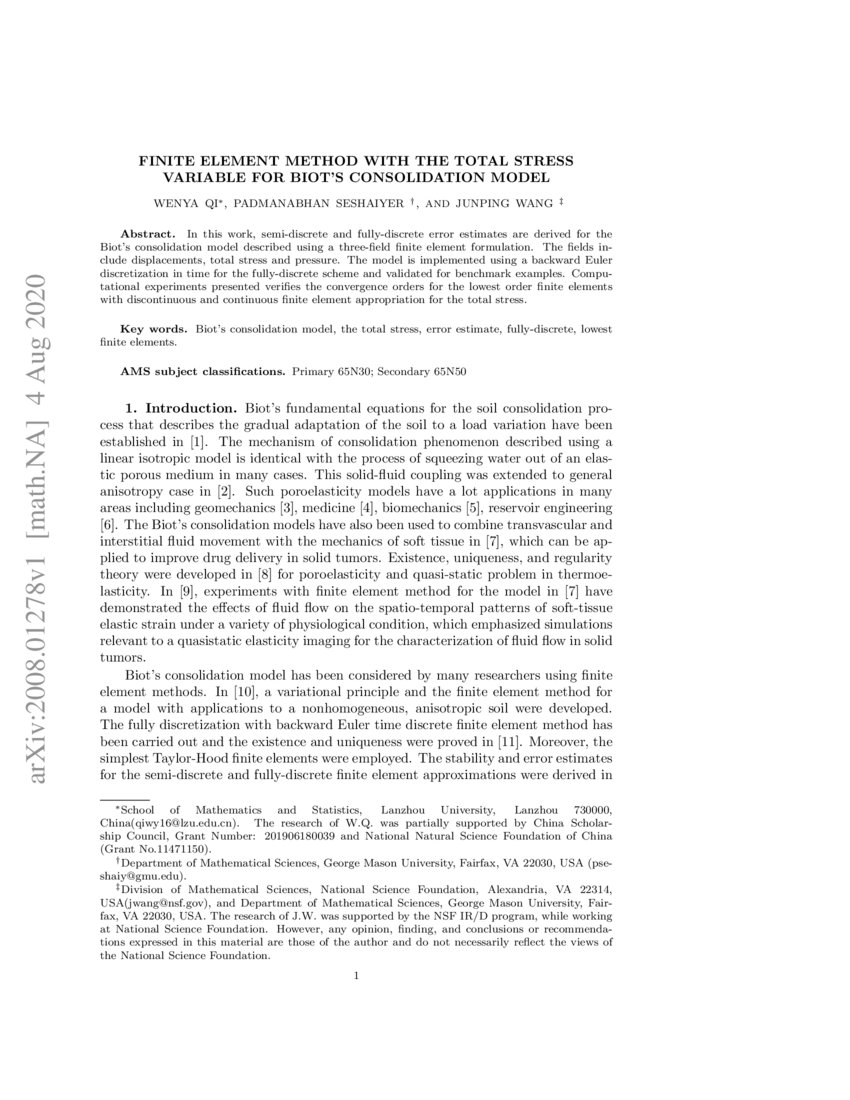 Finite Element Method With The Total Stress Variable For Biots