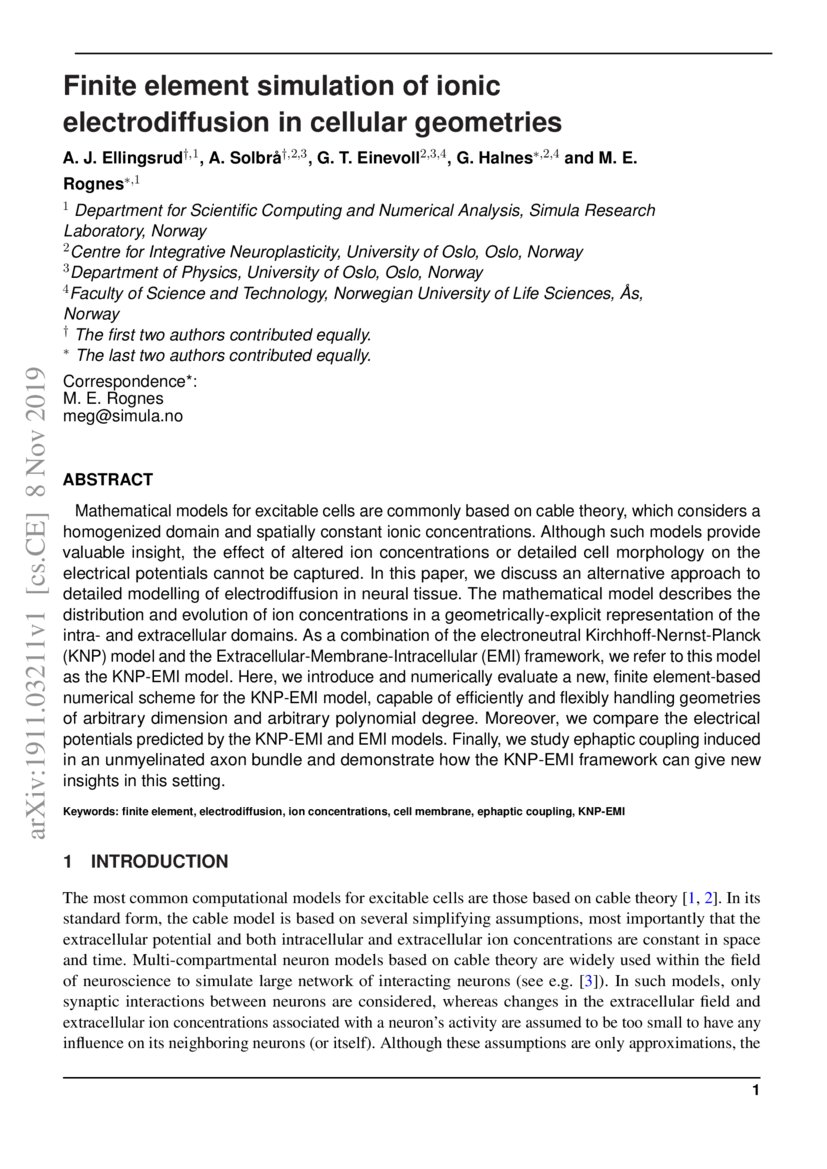 Finite Element Simulation Of Ionicelectrodiffusion In Cellular