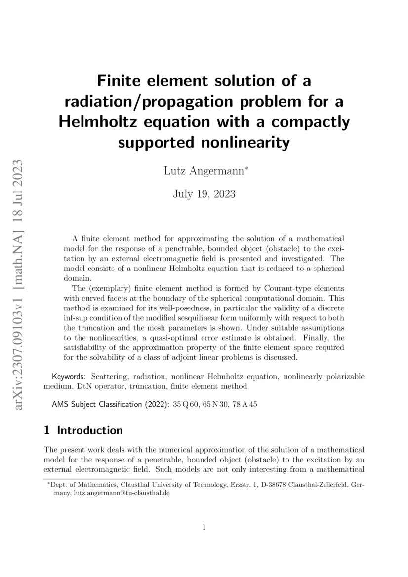 Finite Element Solution Of A Radiationpropagation Problem For A