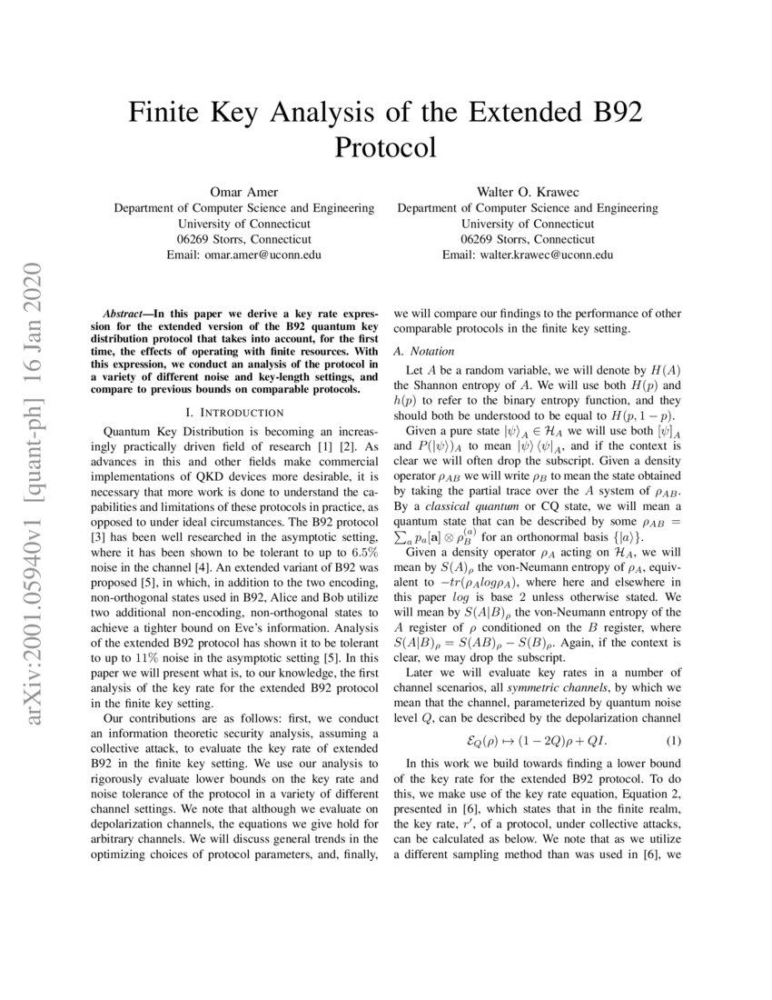 Finite Key Analysis Of The Extended B92 Protocol Deepai