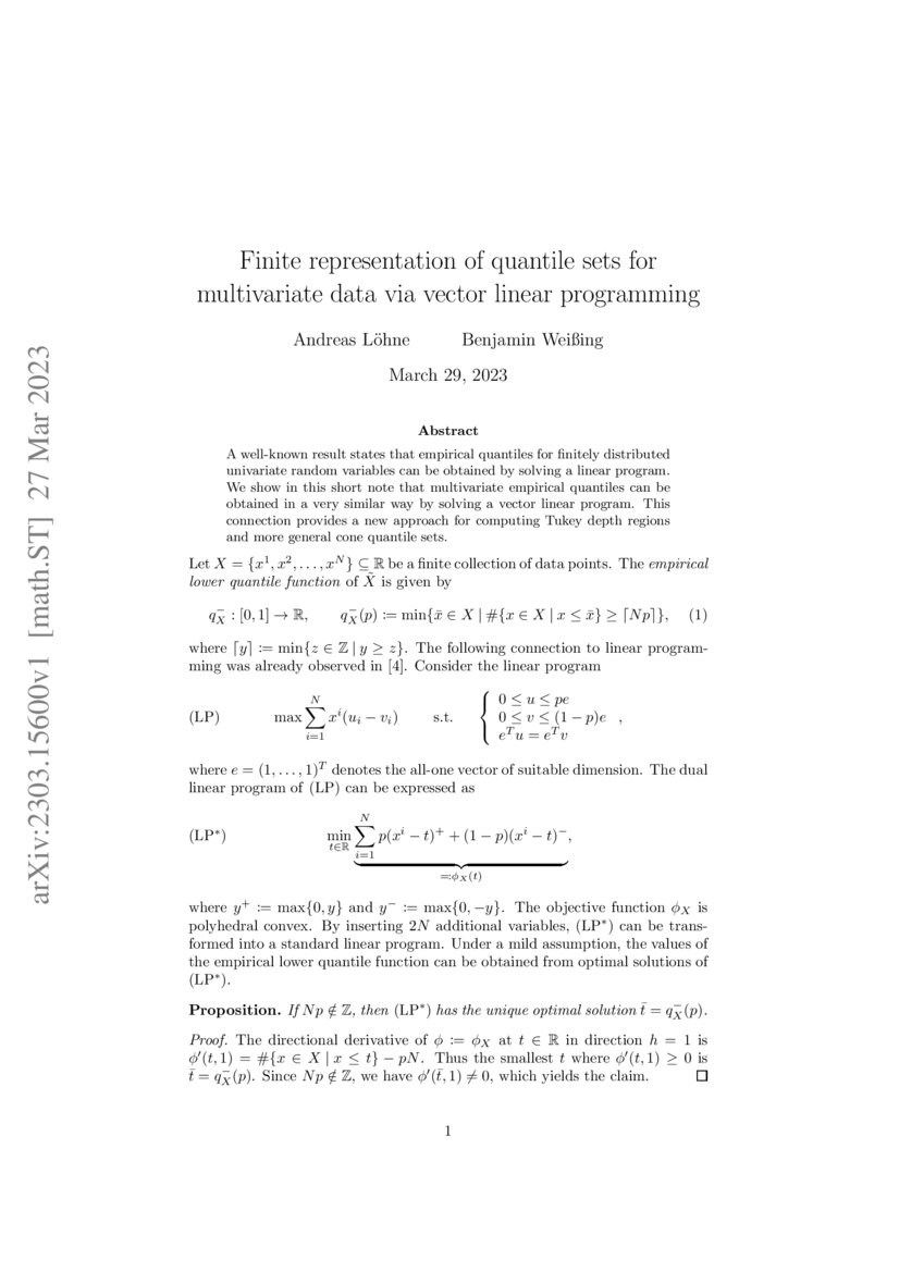 Finite Representation Of Quantile Sets For Multivariate Data Via Vector Linear Programming Deepai