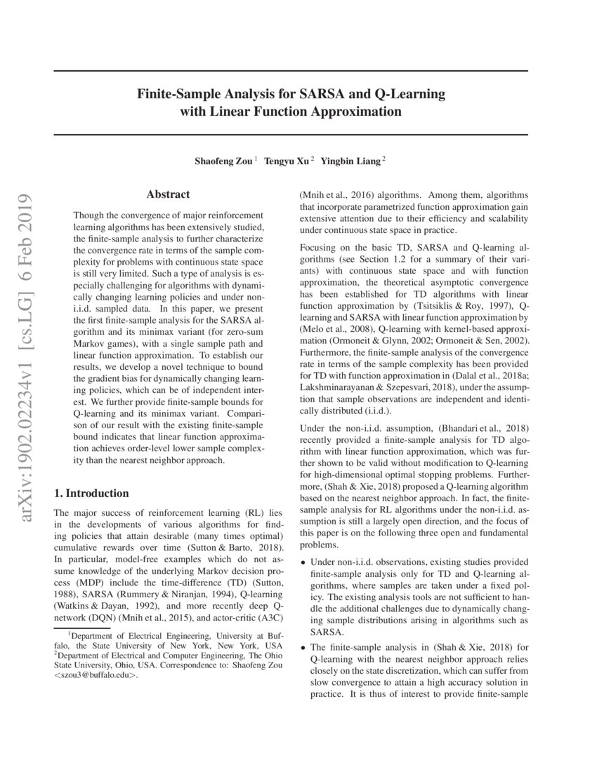 Finite Sample Analysis For Sarsa And Q Learning With Linear Function Approximation Deepai