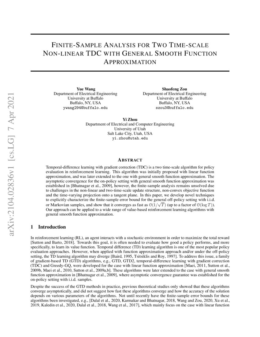 Finite Sample Analysis For Two Time Scale Non Linear Tdc With General Smooth Function