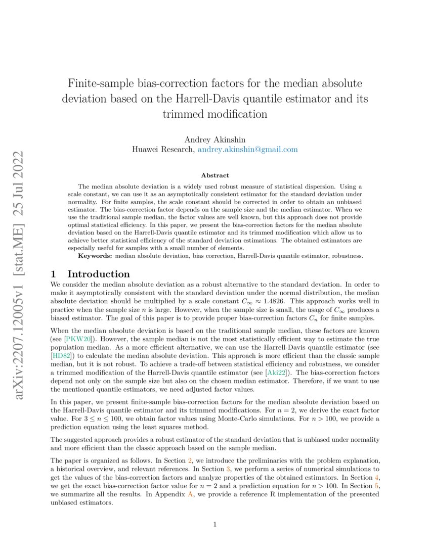 Finite Sample Bias Correction Factors For The Median Absolute Deviation