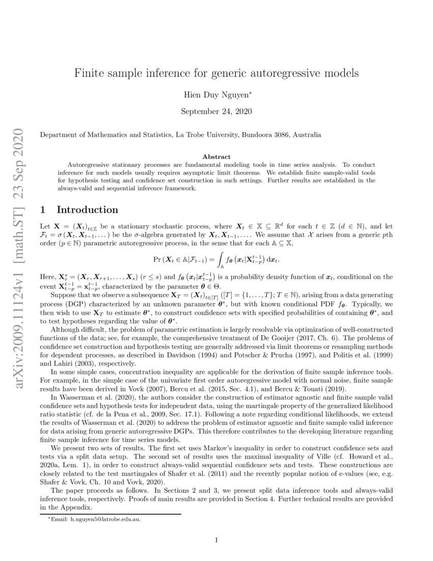 Finite Sample Inference For Generic Autoregressive Models Deepai