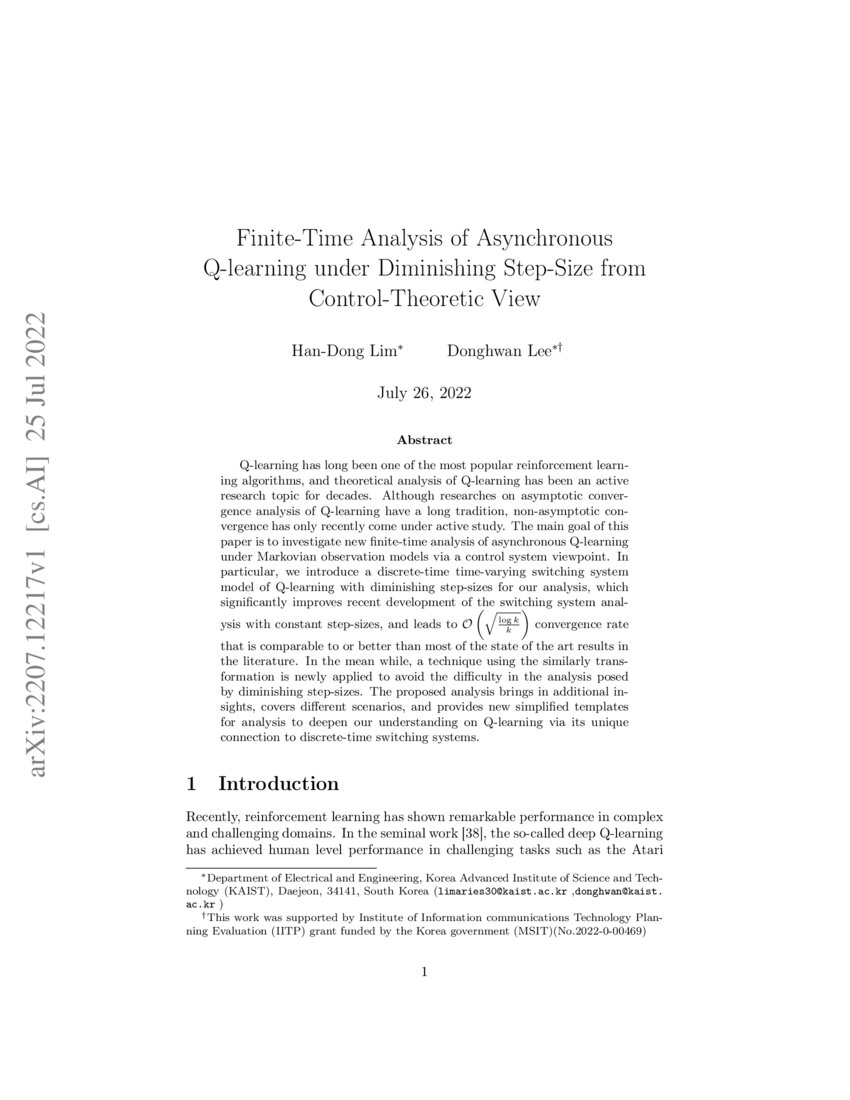 Finite Time Analysis Of Asynchronous Q Learning Under Diminishing Step Size From Control