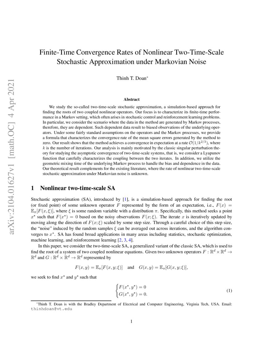 Finite Time Convergence Rates Of Nonlinear Two Time Scale Stochastic Approximation Under