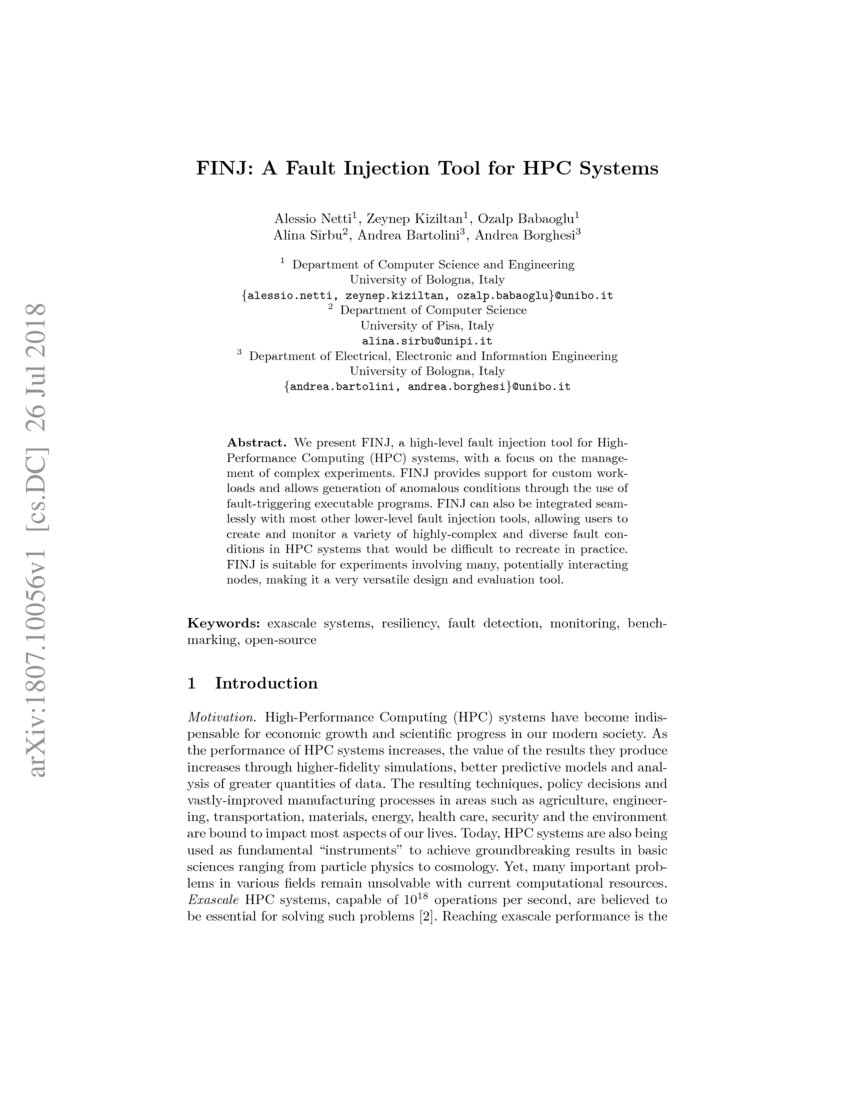 FINJ: A Fault Injection Tool for HPC Systems | DeepAI