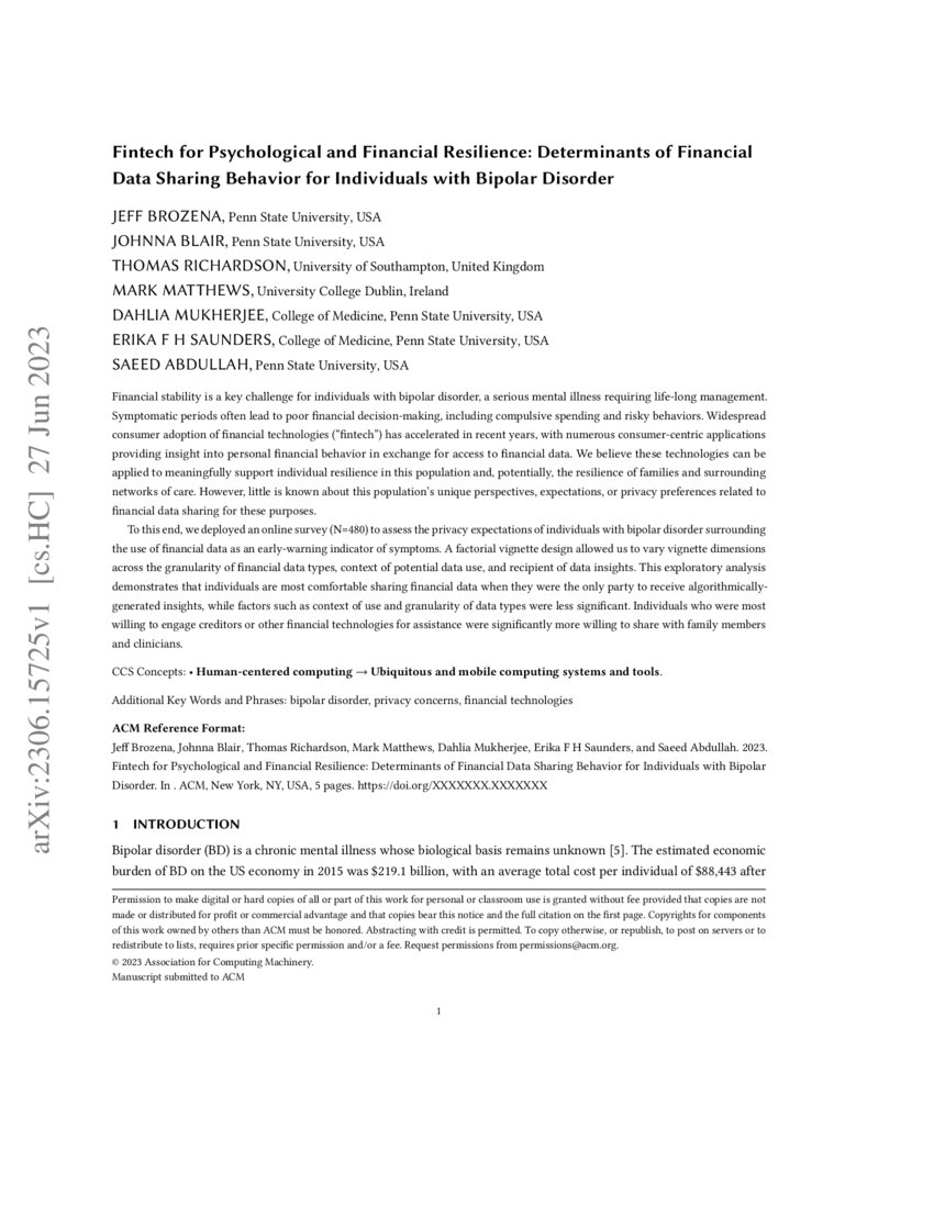 Supportive Fintech For Individuals With Bipolar Disorder Determinants Of Financial Data Sharing