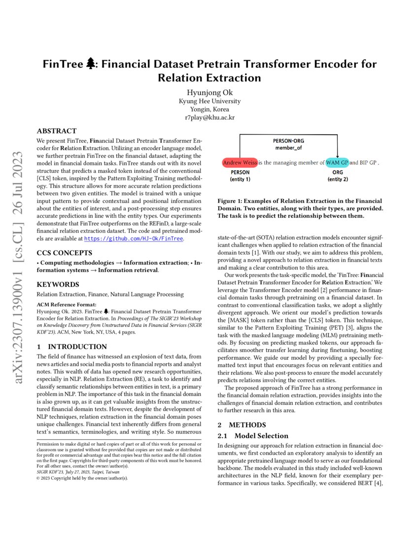 FinTree: Financial Dataset Pretrain Transformer Encoder for Relation Extraction | DeepAI